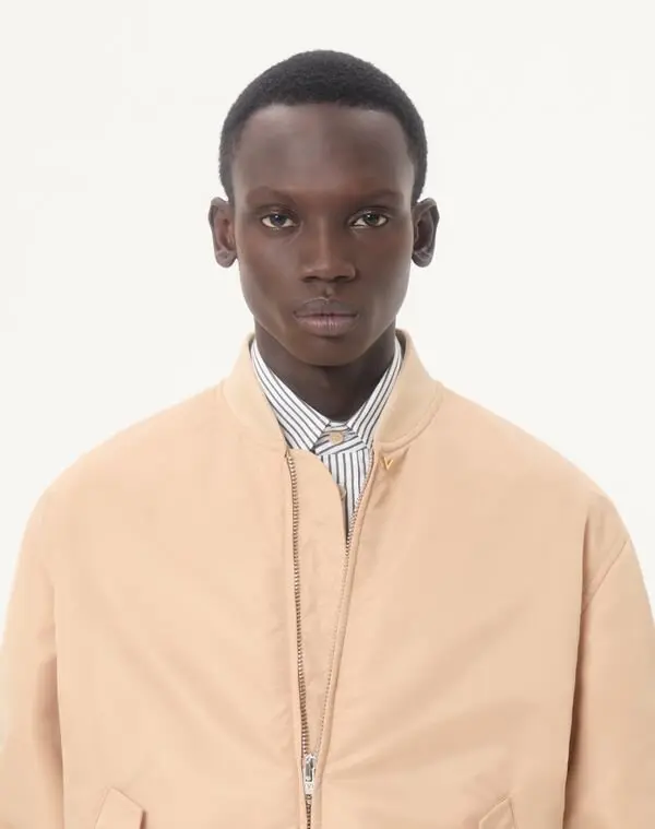 Valentino Garavani Nylon Bomber Jacket With Vgold Detail - Sand