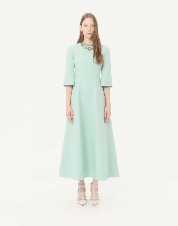 Valentino Garavani Crepe Couture Embroidered Midi Dress - Celadon/silver
