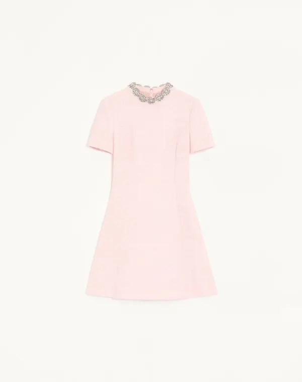 Valentino Garavani Embroidered Crinkle Cotton Tweed Short Dress - Pink/silver
