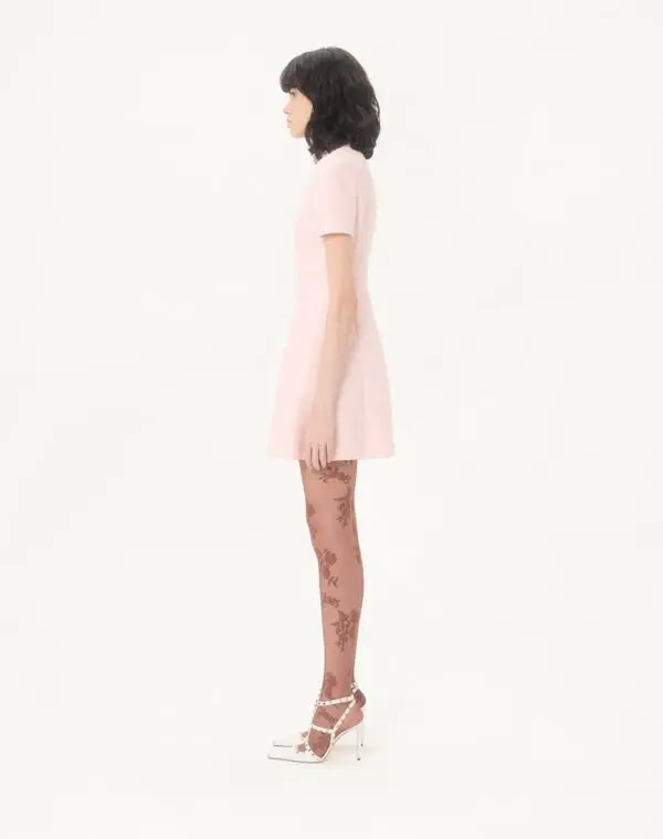 Valentino Garavani Embroidered Crinkle Cotton Tweed Short Dress - Pink/silver