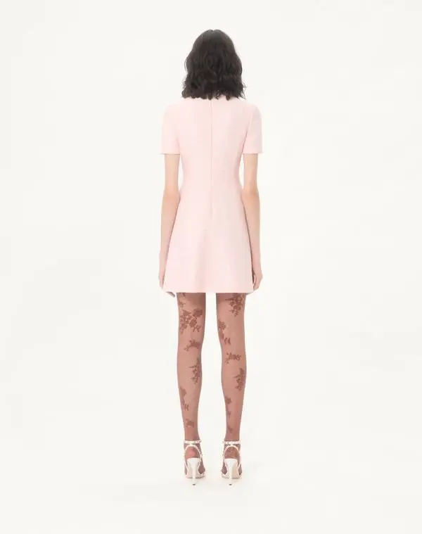 Valentino Garavani Embroidered Crinkle Cotton Tweed Short Dress - Pink/silver
