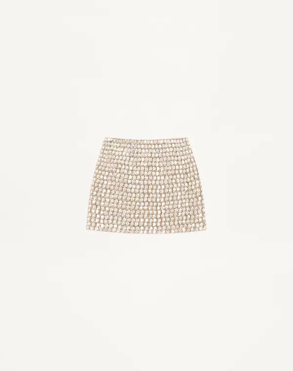Valentino Garavani Mini Skirt In Embroidered Organza - Silver