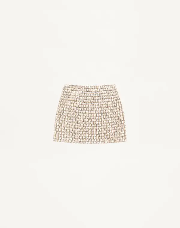 Valentino Garavani Mini Skirt In Embroidered Organza - Silver