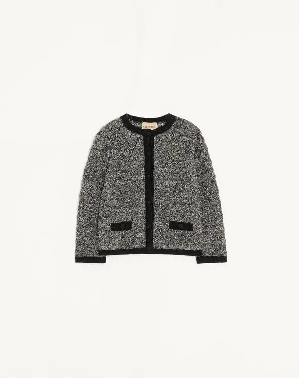 Valentino Garavani Linen And Lurex Knitted Jacket - Black/ivory
