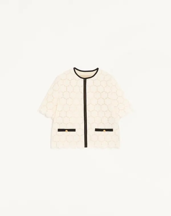 Valentino Garavani Fleurs A Jour Cotton Jacket - Latte/black