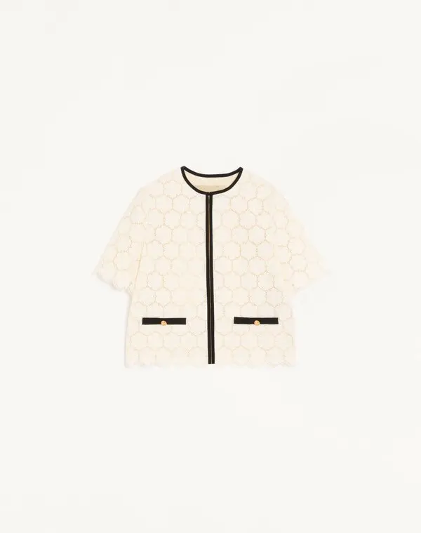 Valentino Garavani Fleurs A Jour Cotton Jacket - Latte/black