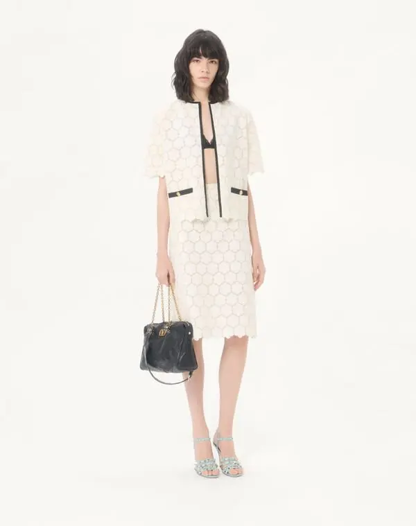 Valentino Garavani Fleurs A Jour Cotton Jacket - Latte/black