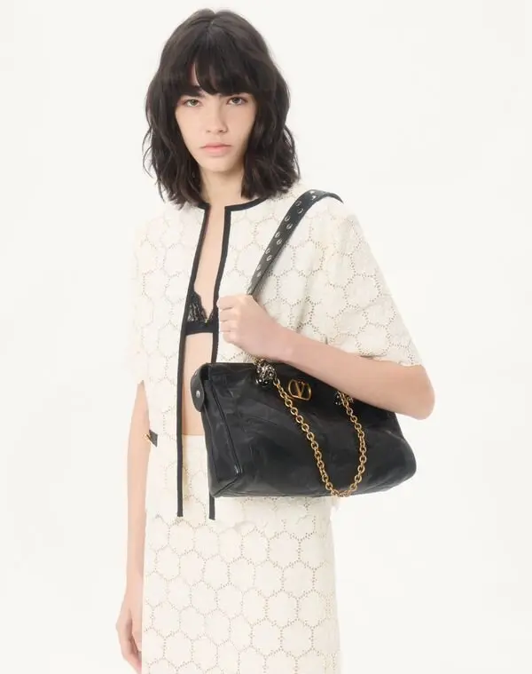 Valentino Garavani Fleurs A Jour Cotton Jacket - Latte/black