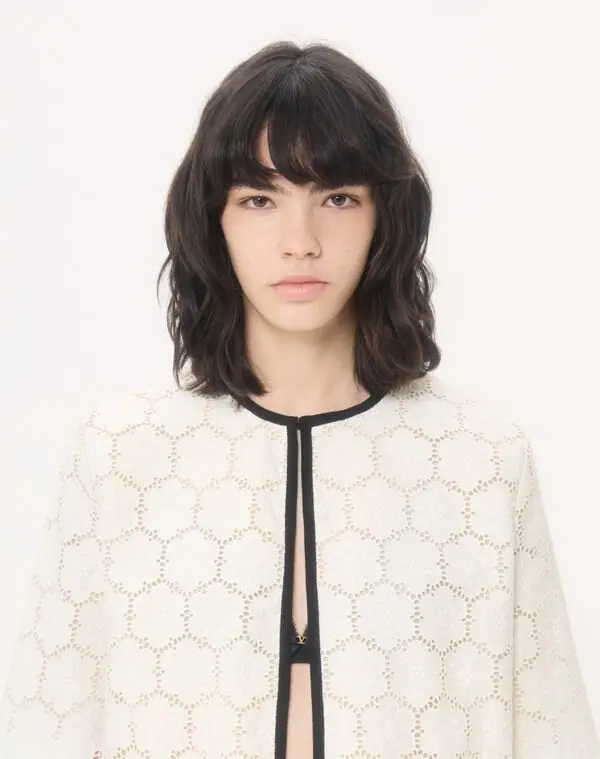 Valentino Garavani Fleurs A Jour Cotton Jacket - Latte/black