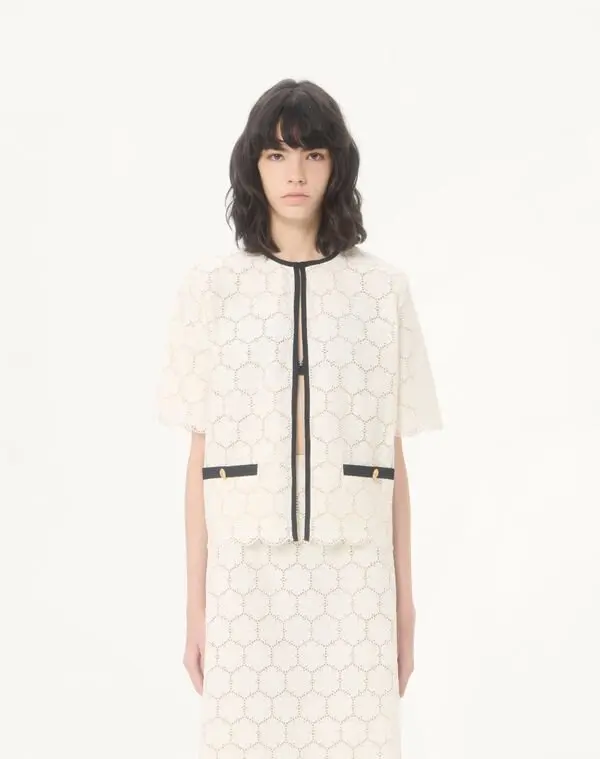 Valentino Garavani Fleurs A Jour Cotton Jacket - Latte/black