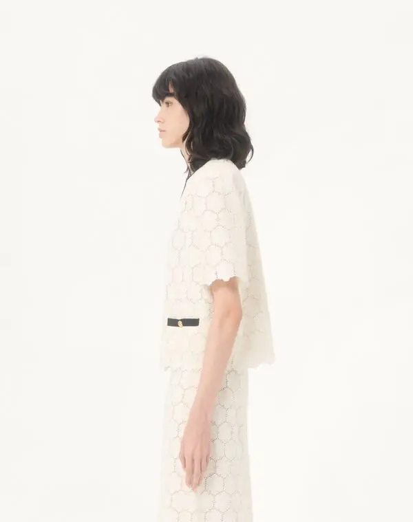 Valentino Garavani Fleurs A Jour Cotton Jacket - Latte/black