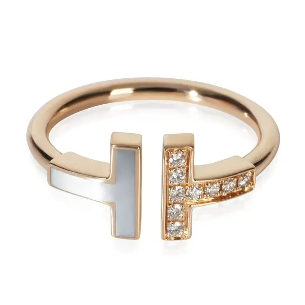 Tiffany & Co. Rose Gold Mother Of Pearl And Diamond T Wire Ring - Rose_gold