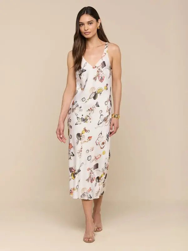 L'Agence Anika Slip Dress - Ecru Multi Lock Butterfly