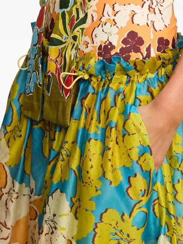 ALEMAIS Floral-print Drawstring-waist Skirt