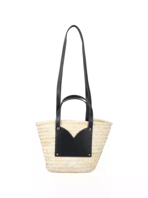 SESSUN Leather-trim Woven Raffia Tote Bag