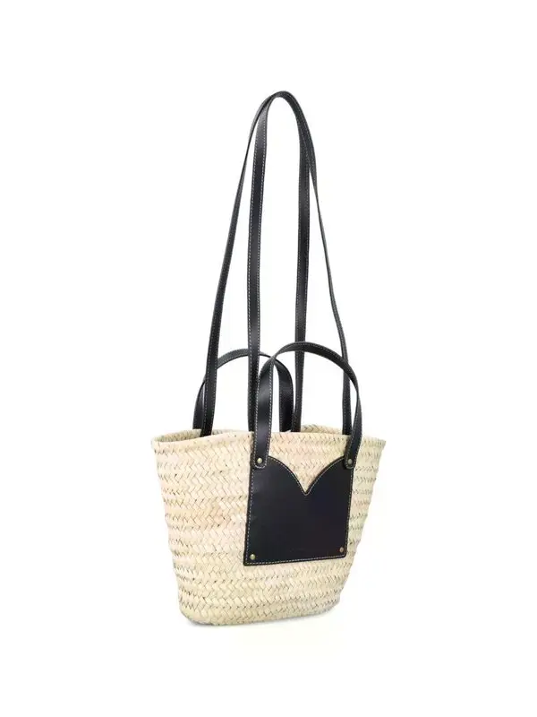 SESSUN Leather-trim Woven Raffia Tote Bag