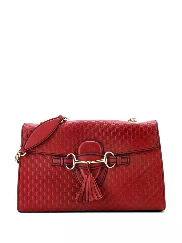 Gucci Emily Chain Flap Bag Microssima Leather Medium Shoulder Bag - Red