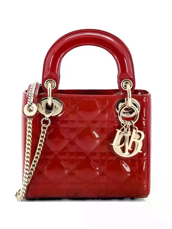 Dior Lady Chain Bag Cannage Quilt Patent Mini Satchel - Red