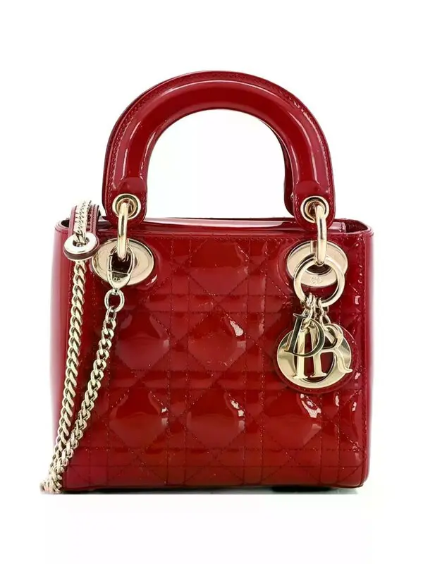 Dior Lady Chain Bag Cannage Quilt Patent Mini Satchel - Red