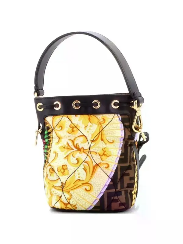 Fendi X Versace Fendace Mon Tresor Quilted Printed Zucca Silk Mini Bucket Bag - Multicolour