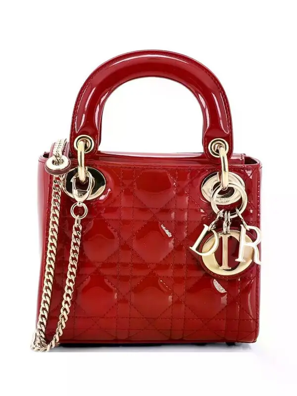 Dior Lady Chain Bag Cannage Quilt Patent Mini Satchel - Red