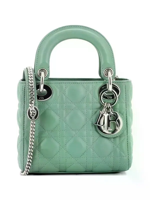 Dior Lady Chain Bag Cannage Quilt Lambskin Mini Satchel - Green