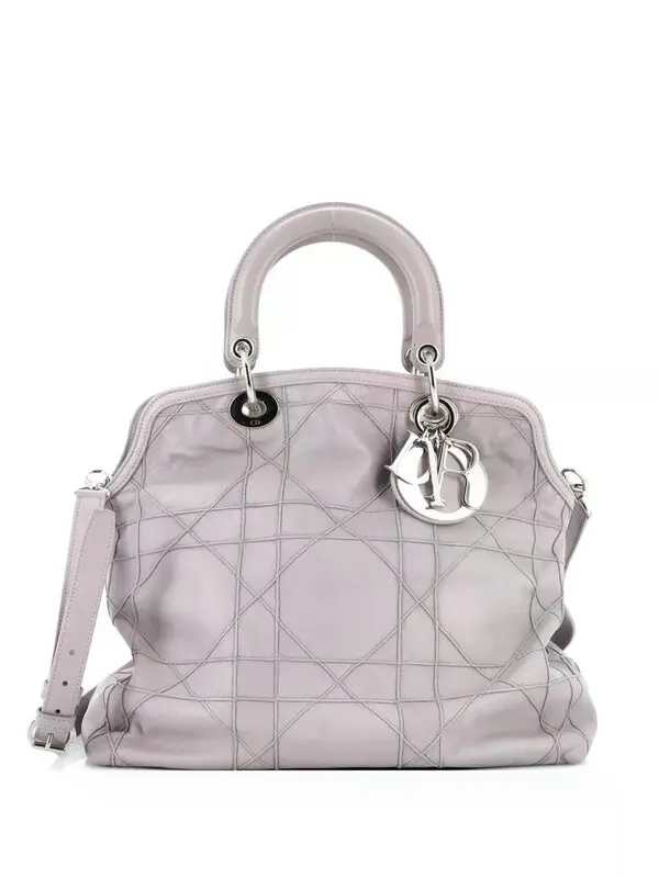 Dior Granville Cannage Quilt Leather Medium Satchel - Grey