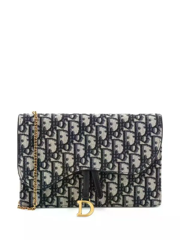 Dior Saddle Chain Oblique Canvas Clutch Bag - Blue