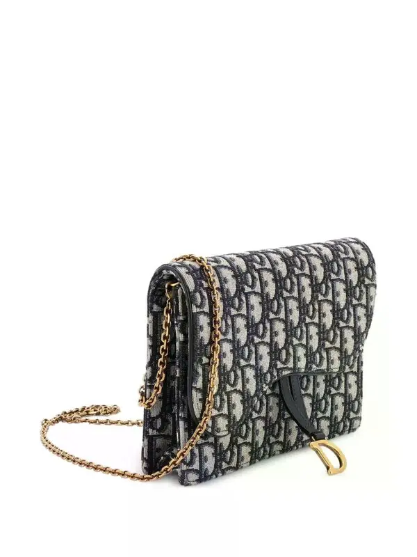 Dior Saddle Chain Oblique Canvas Clutch Bag - Blue