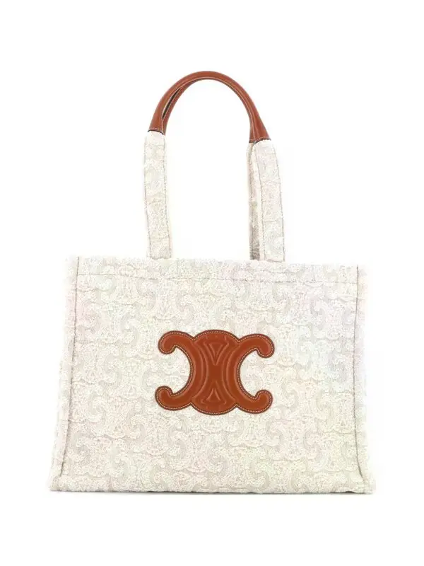 Celine Cabas Thais Triomphe Embroidered Wool Large Tote Bag - Brown
