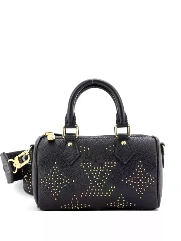 LOUIS VUITTON Speedy Bandouliere Nm Bag Studded Leather Nano Travel Bag - Black