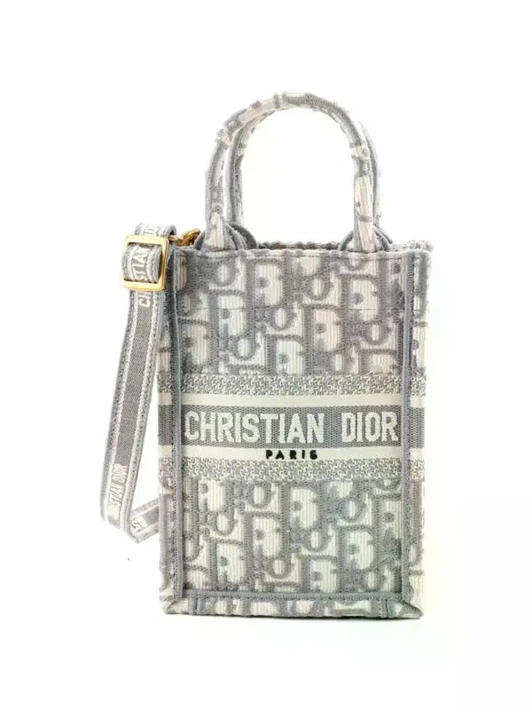 Dior Book Tote Phone Bag Oblique Canvas Mini Crossbody Bag - Grey