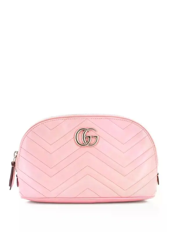 Gucci Gg Marmont Cosmetic Case Matelasse Leather Large Pouch - Pink