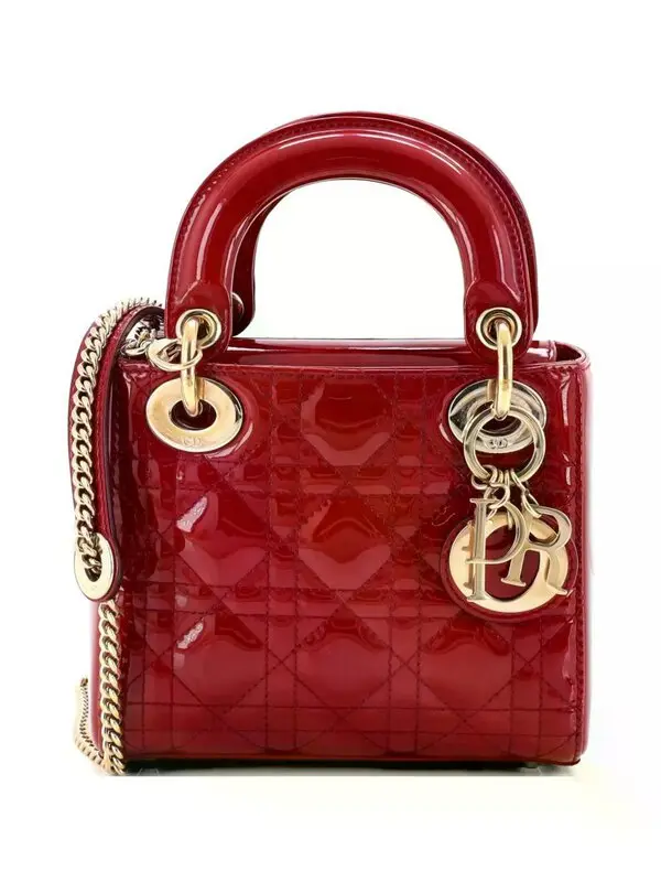 Dior Lady Chain Bag Cannage Quilt Patent Mini Satchel - Red