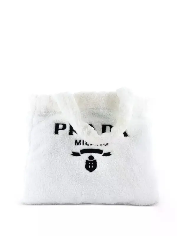 Prada Logo Terry Cloth Tote Bag - Neutrals