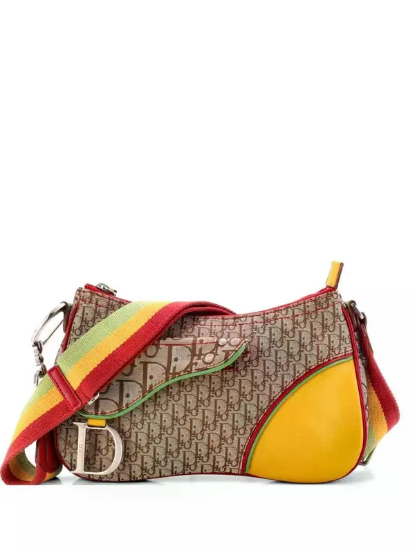 Dior Vintage Rasta Saddle Messenger Bag Diorissimo Canvas Medium Crossbody Bag - Brown