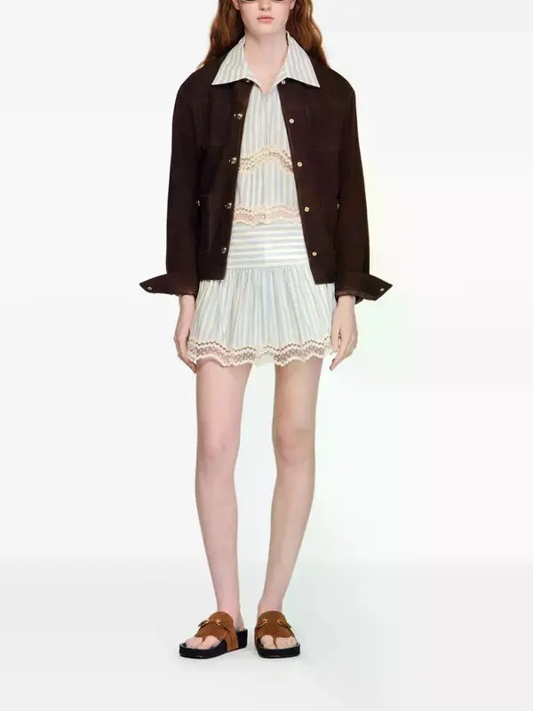 Sandro Striped Cotton Skort With Lace Trim - Neutrals