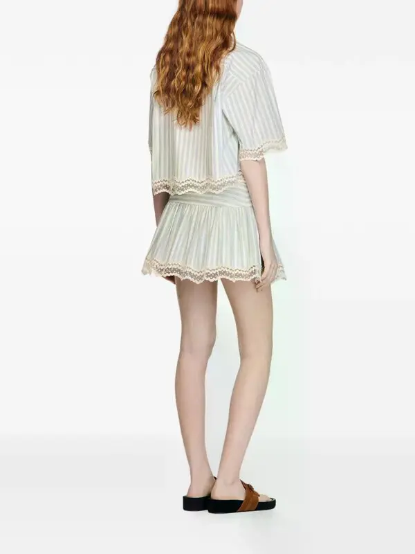 Sandro Striped Cotton Skort With Lace Trim - Neutrals