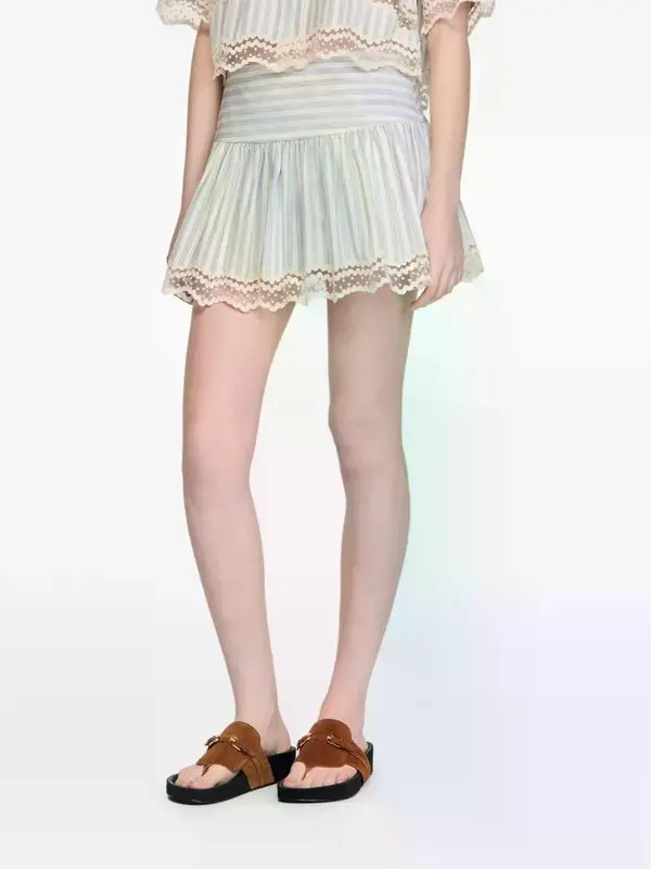 Sandro Striped Cotton Skort With Lace Trim - Neutrals