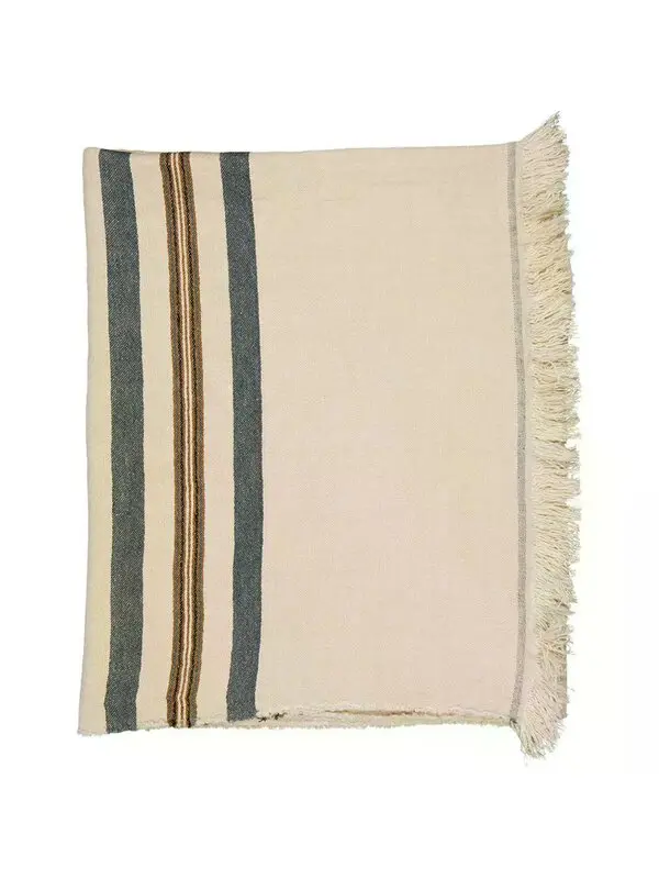 Libeco Stripes Fringed-detail Linen Towel - Neutrals