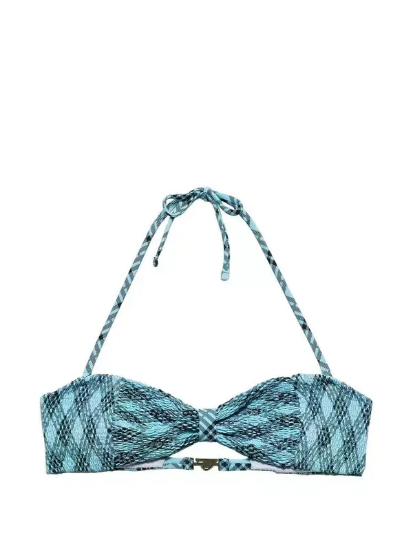 Prada Checked Print Jersey Bikini Top - Blue