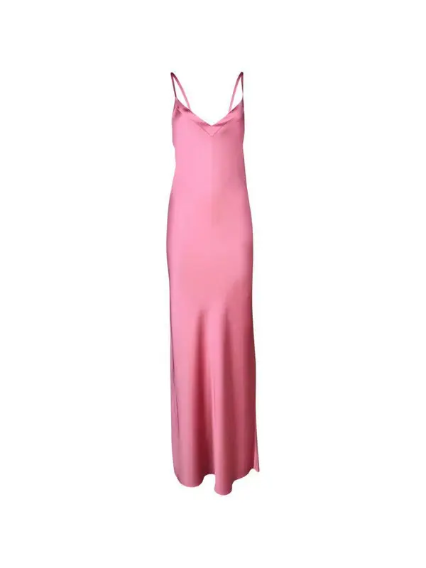 BLANCA VITA Satin-finish V-neck Maxi Dress - Pink