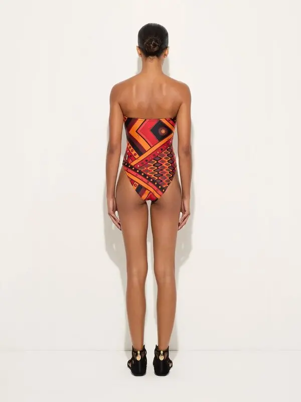 Emilio Pucci Vivara Print Bandeau Swimsuit - Orange