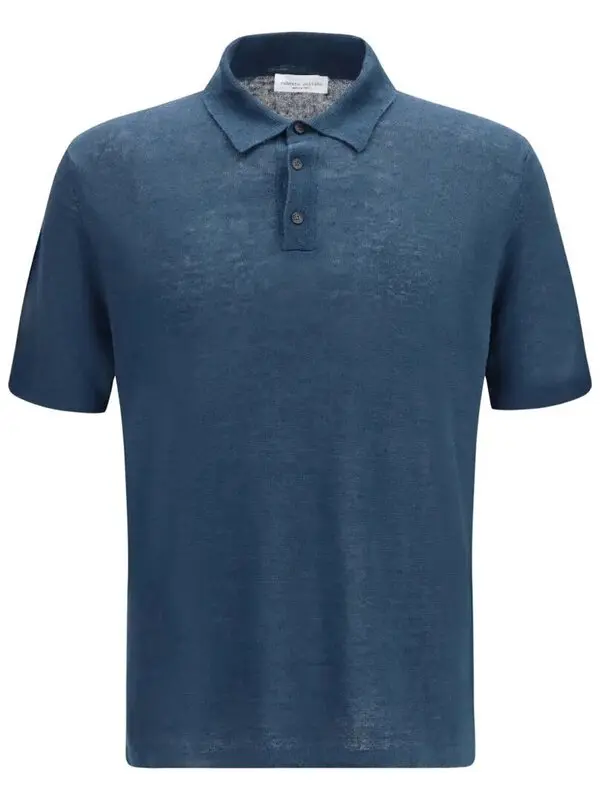 ROBERTO COLLINA Linen Polo Shirt - Blue