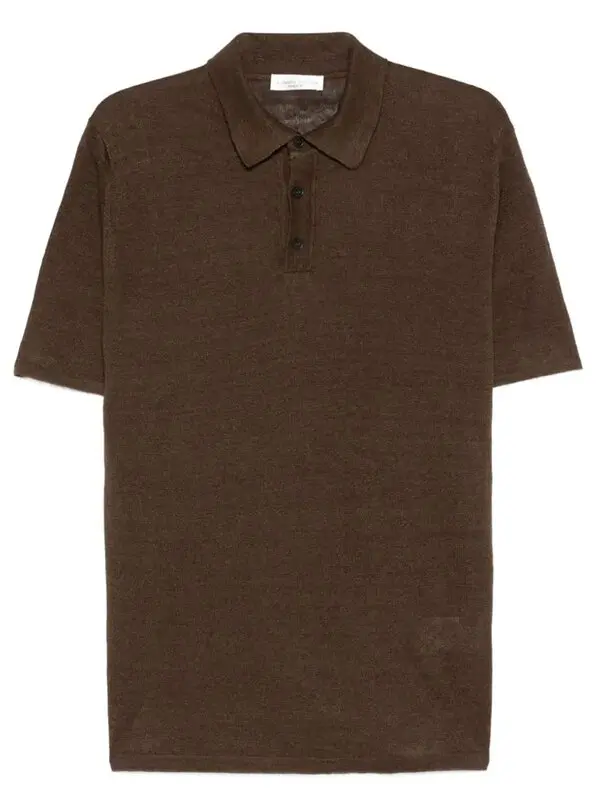 ROBERTO COLLINA Linen Polo Shirt - Brown