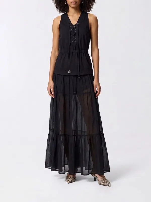 Pinko Cotton V-neck Maxi Dress With Drawstring Waist - Black