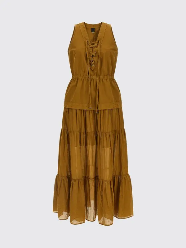 Pinko Cotton V-neck Maxi Dress With Drawstring Waist - Silver