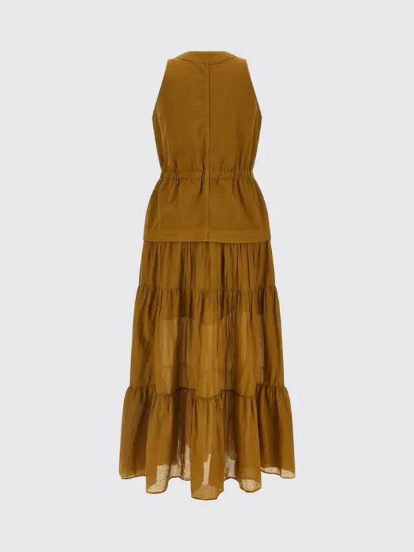 Pinko Cotton V-neck Maxi Dress With Drawstring Waist - Silver