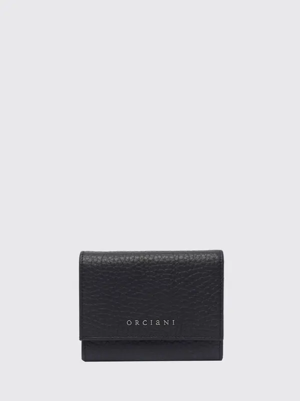 Orciani Hammered Calfskin Leather Bifold Wallet With Flap - Black