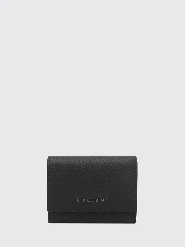 Orciani Hammered Calfskin Leather Bifold Wallet With Flap - Dark